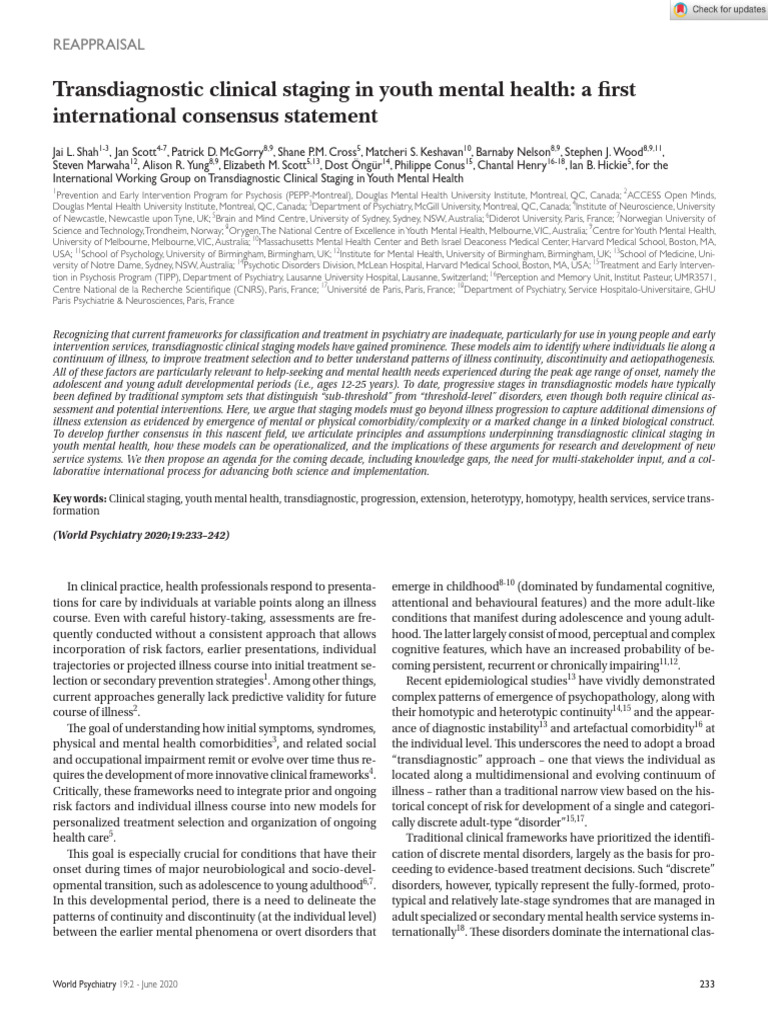 Transdiagnostic Staging in Youth Mental Health | PDF | Mental Disorder ...