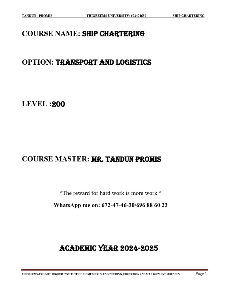 Ship Chartering Course Overview | PDF | Bill Of Lading | Cargo