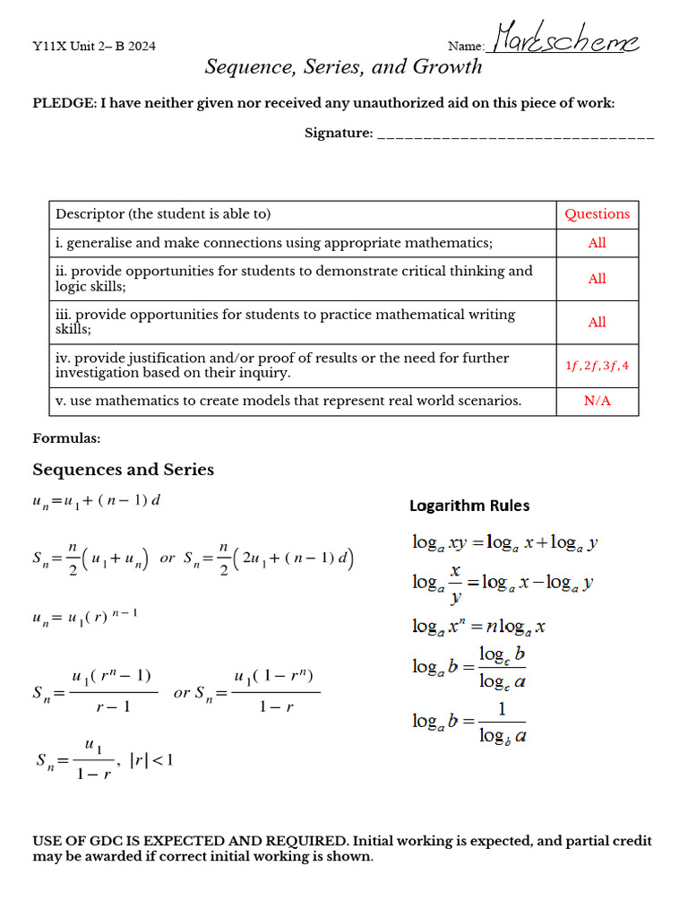 Sequences + Series Formative Answers | PDF | Mathematics | Mathematical ...