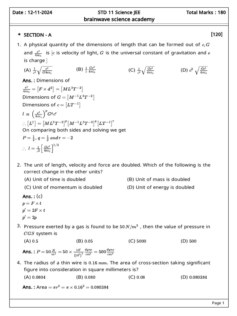 Physics Exam Questions for JEE Preparation | PDF | Electronvolt | Metrology