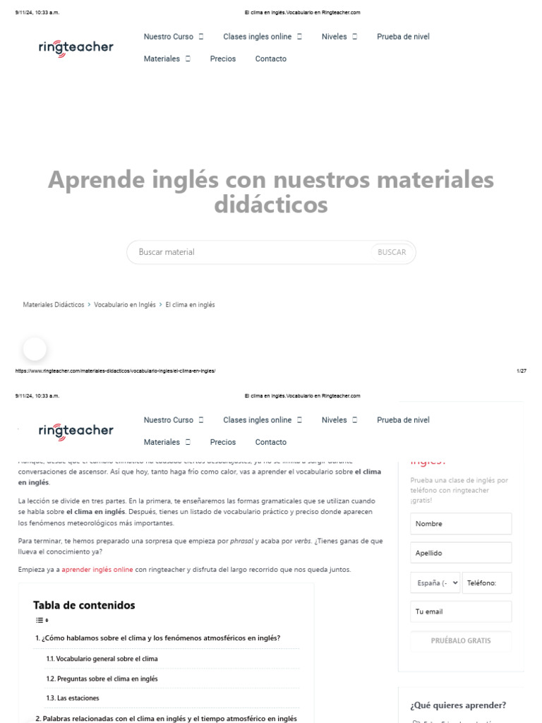 El Clima en Inglés - Vocabulario en | PDF | Clima | Lluvia