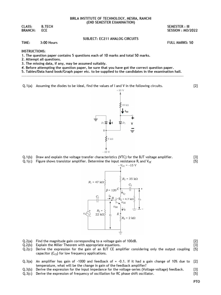 Ec211 Analog Circuits (End - Mo22) | PDF | Amplifier | Electromagnetism