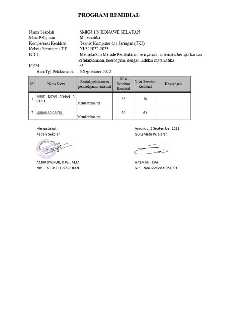 Dokumen Program Remedial Dan Pengayaan Kelas XI KD.3.1 | PDF