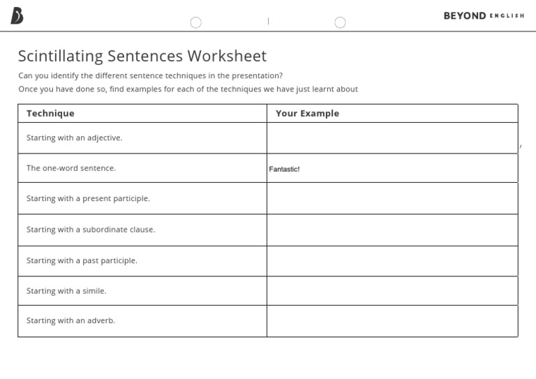 Toddle-Scintillating Sentences Worksheet | PDF