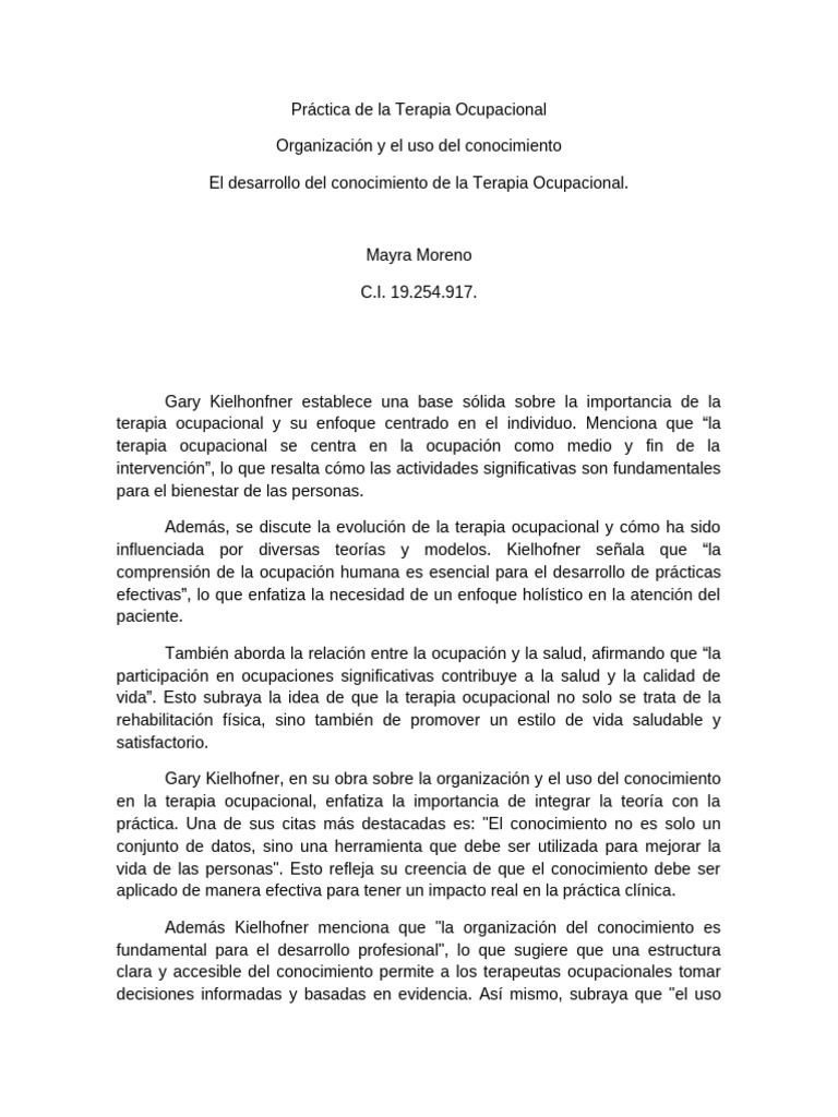 Práctica de la Terapia Ocupacional Resumen | PDF | Terapia ocupacional ...
