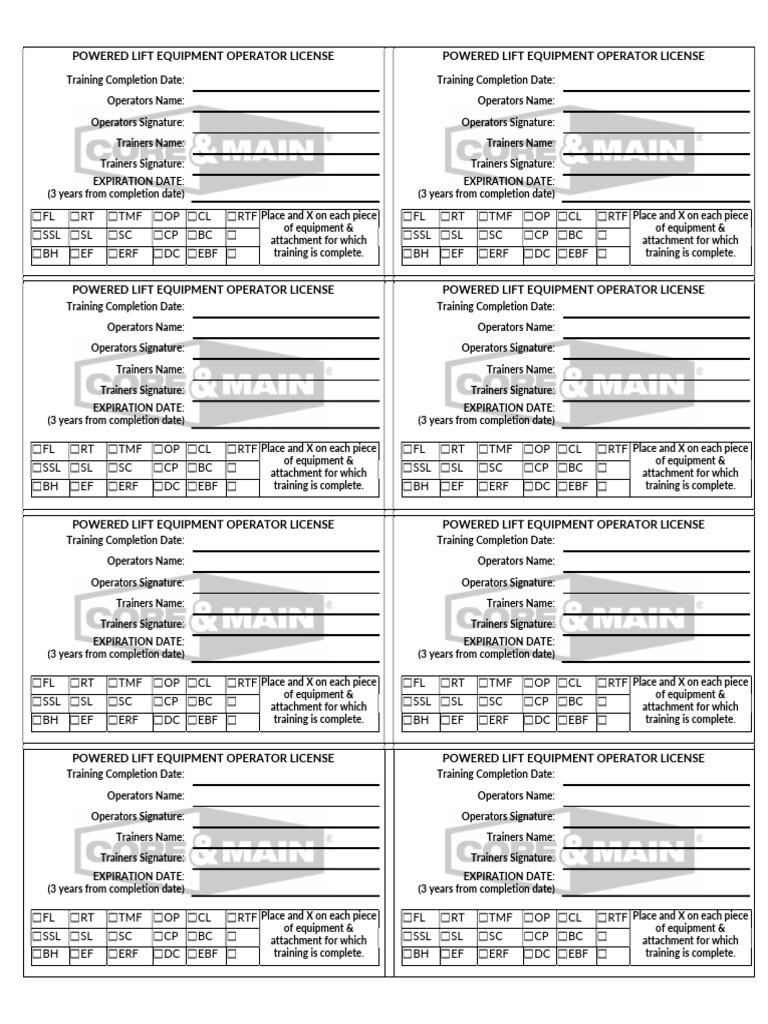Powered Lift Equipment Operator License | PDF