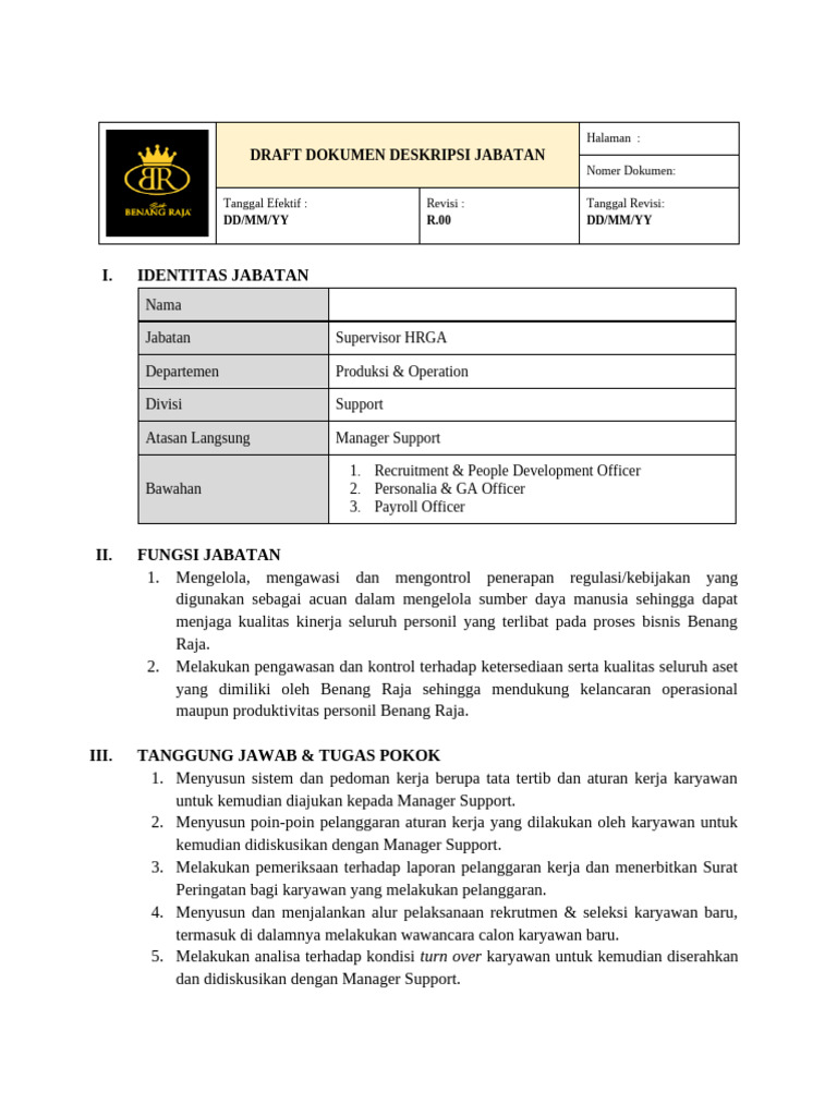 Supervisor HRGA | PDF