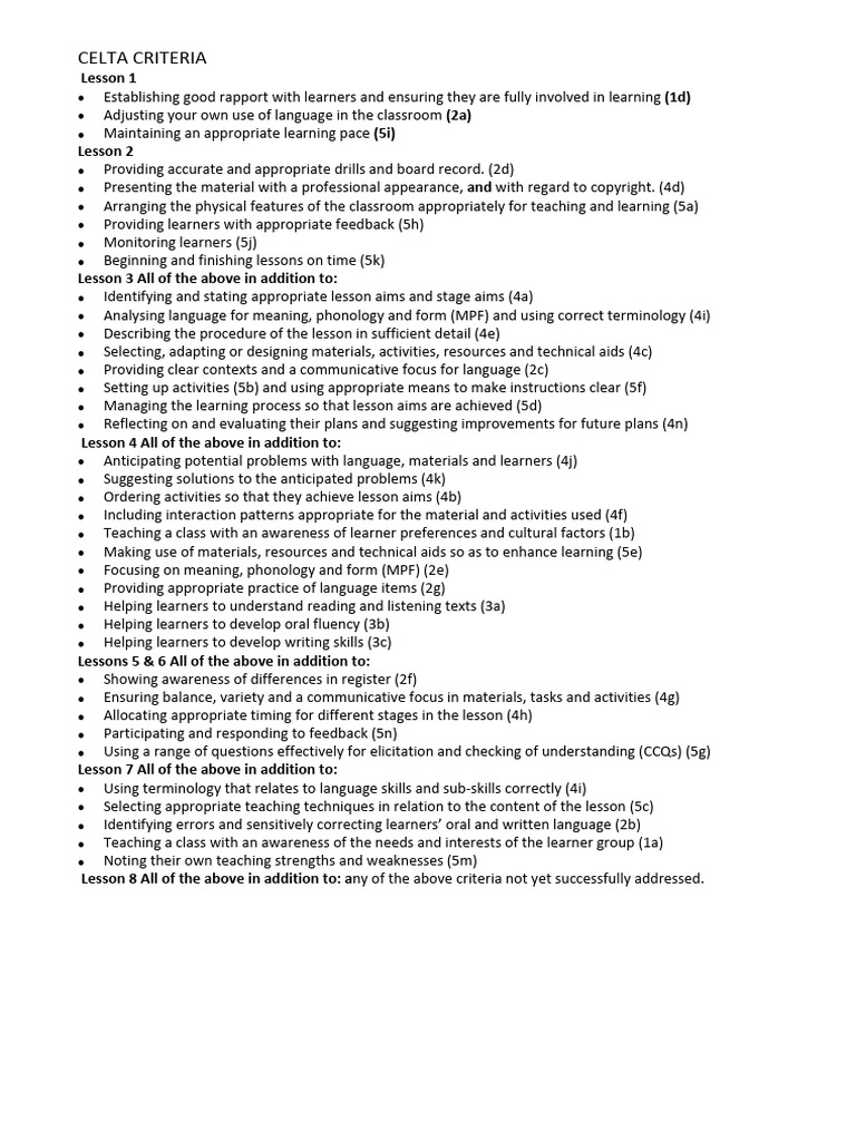 CELTA Criteria | PDF | Learning | Education Theory