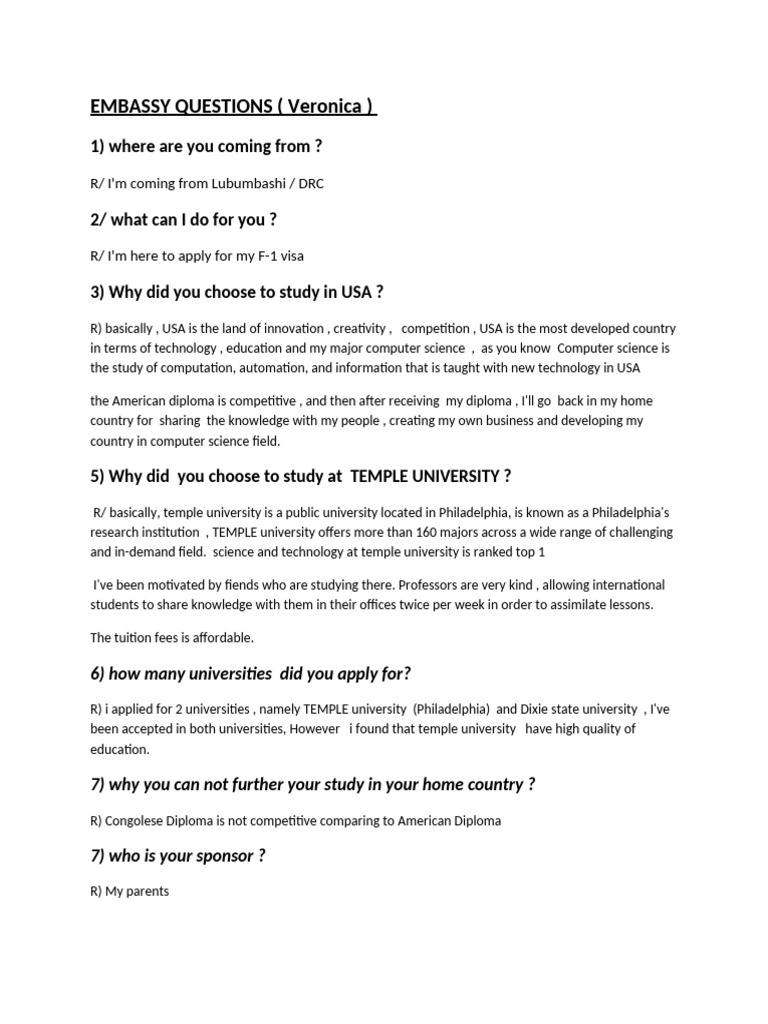 Usa Embassy Questions - Wps Office | PDF