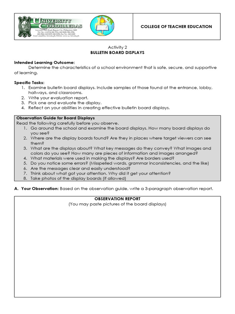 Activity 2 - Bulletin Board Displays | PDF | Attention | Classroom