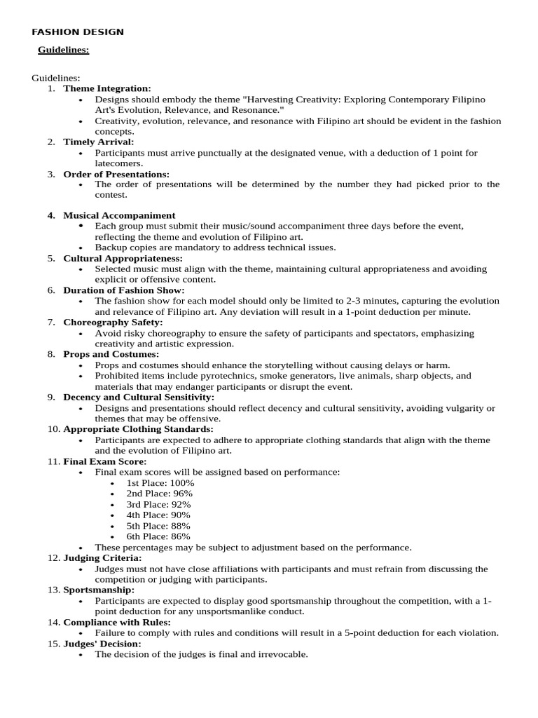 Fashion Design Contest Guidelines | PDF