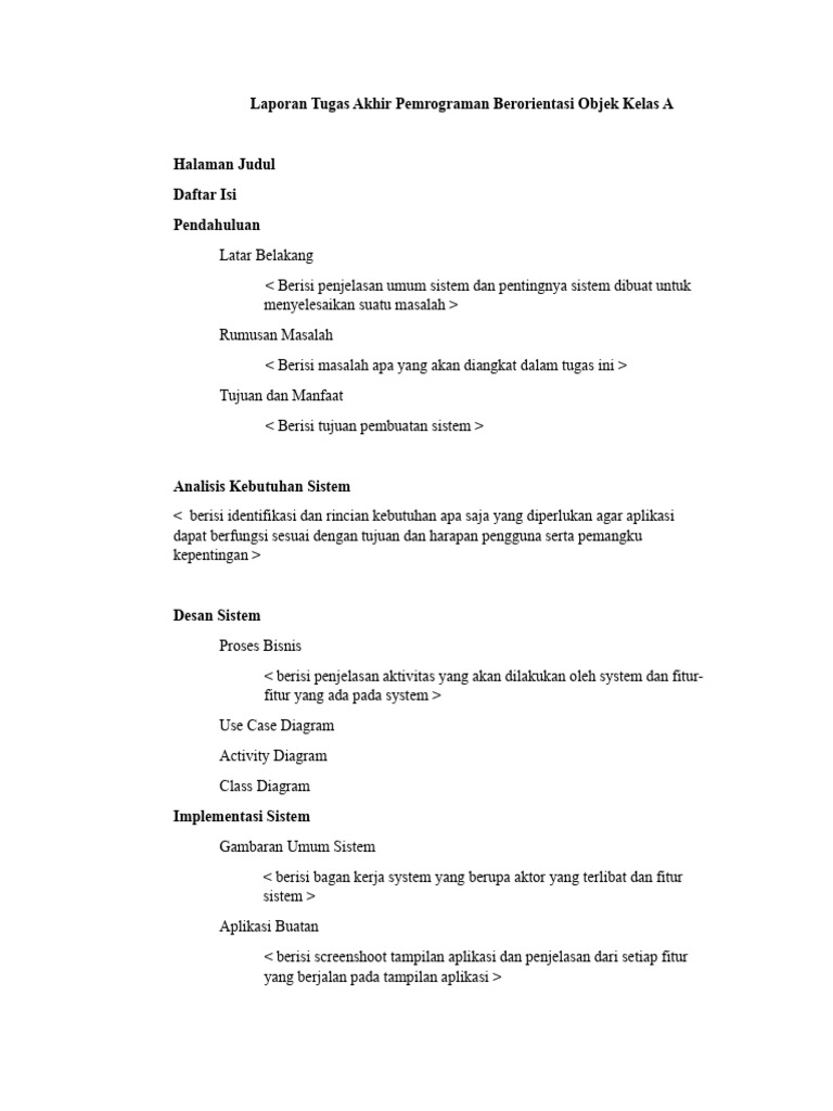 Format Laporan Tugas Akhir PBO Kelas A | PDF