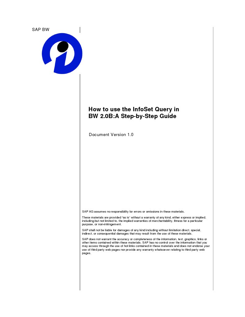 How To Use The Infoset Query in BW 2.0B:A Step-By-Step Guide | PDF | Information Retrieval ...