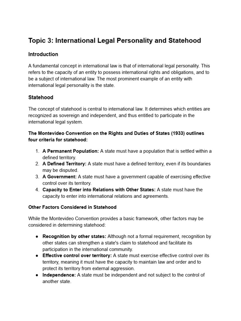International Legal Personality & Statehood | PDF | International Law ...