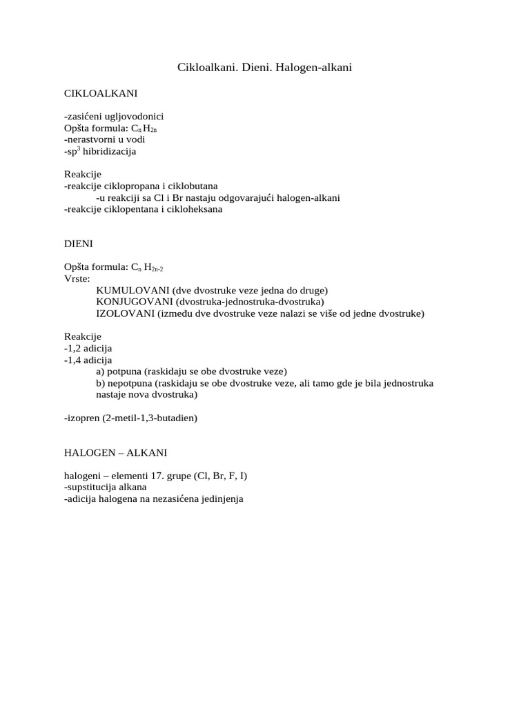 Cikloalkani. Dieni. Halogen-Alkani | PDF