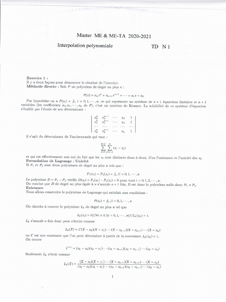 2-1 TD1 Interpolation Polynomiale Corriee | PDF