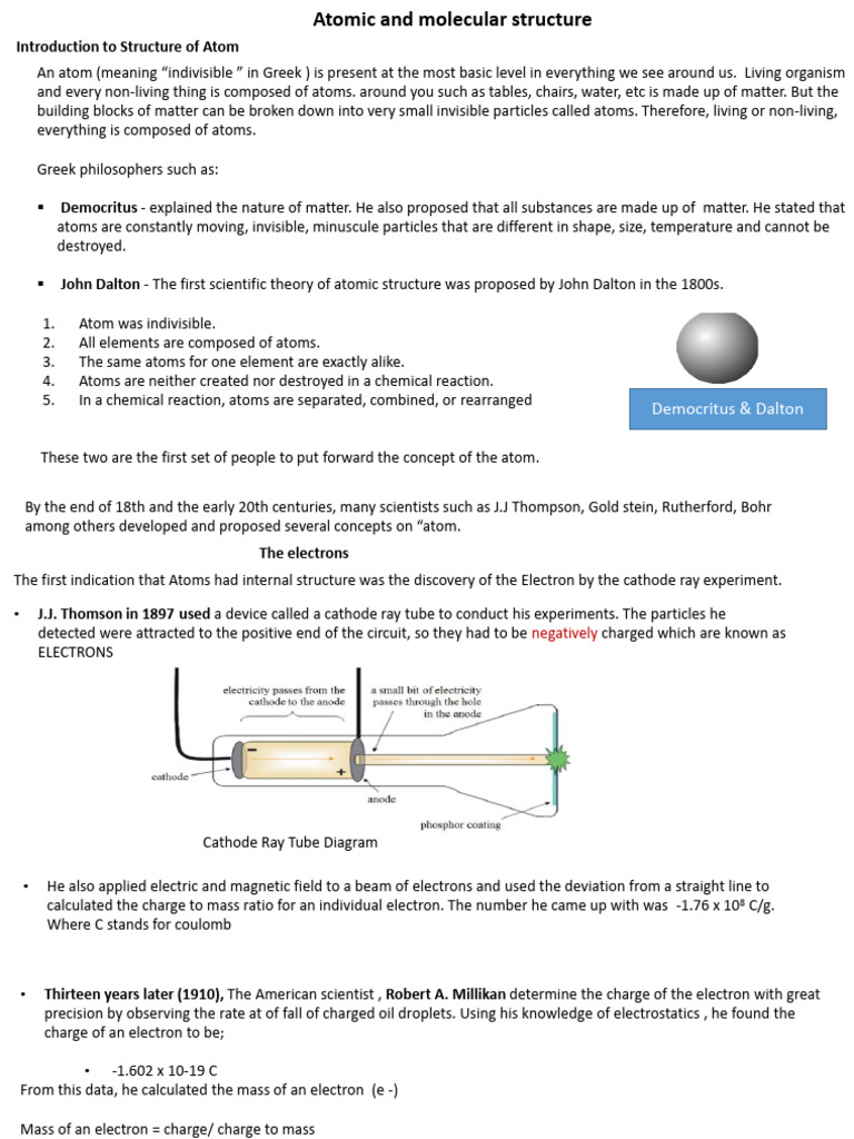 CHM 101 Atomic and Molecular Structure | PDF | Electron | Atoms