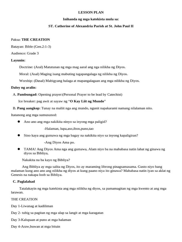 The Creation Lesson Plan | PDF