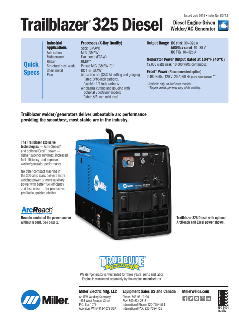 Miller Trailblazer 325 Diesel Overview | PDF | Welding | Construction