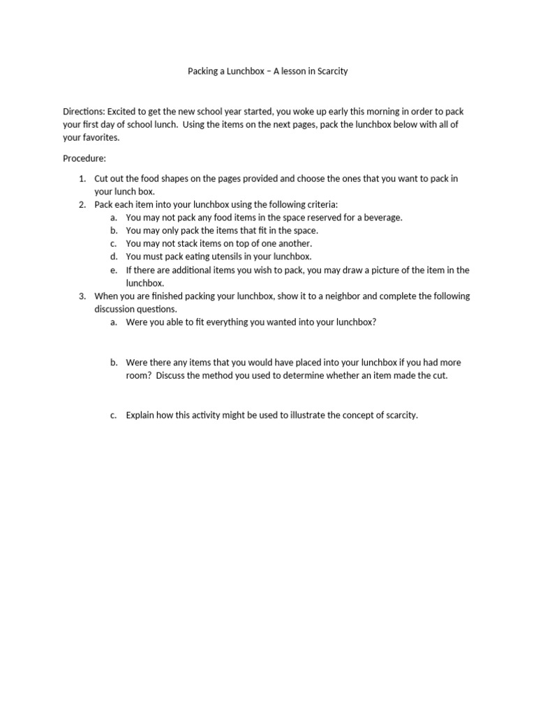 Packing A Lunchbox - Activating Strategy #1 | PDF
