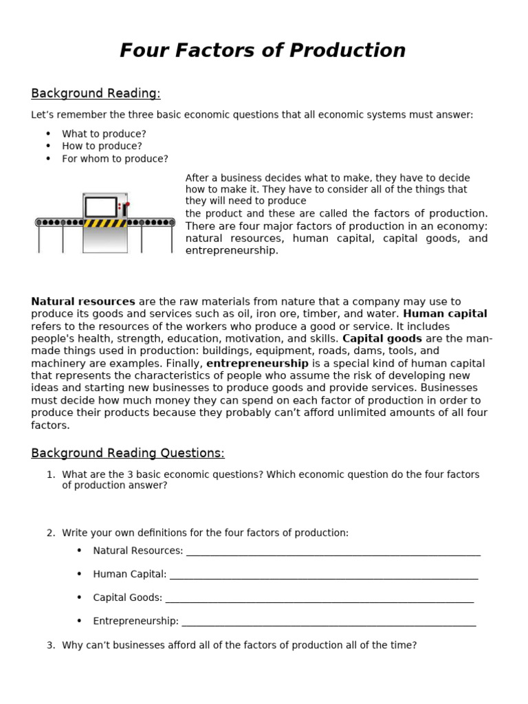 Four Factors of Production | PDF | Capital (Economics) | Factors Of ...