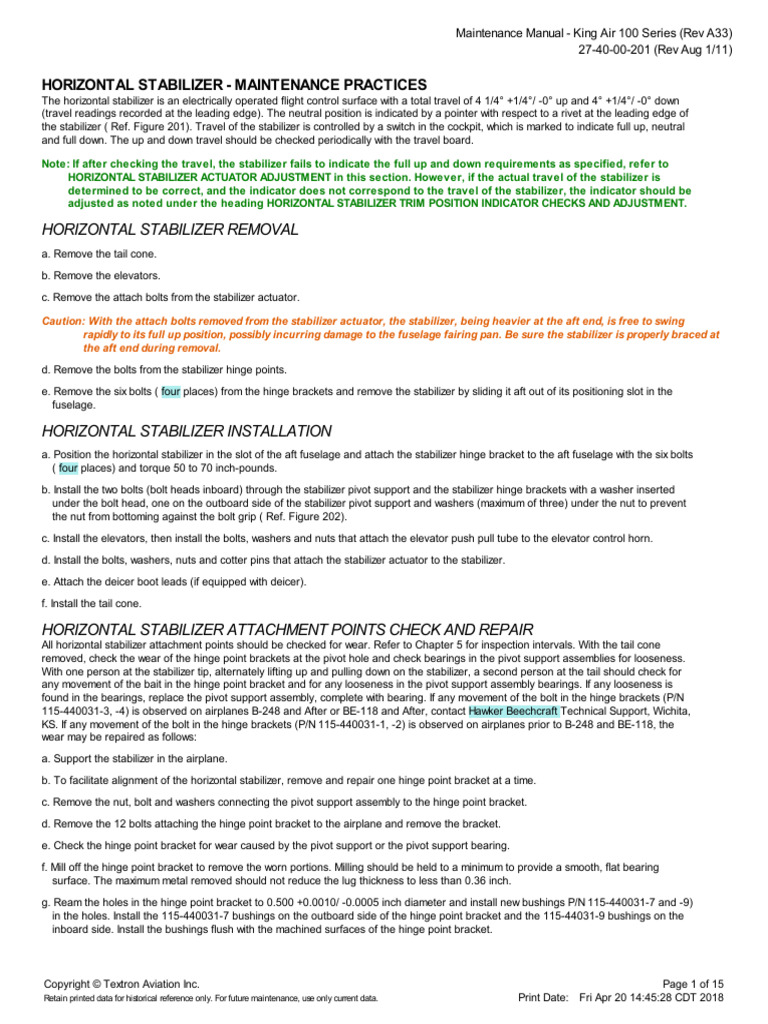 27-40-00-201 - Horizontal Stabilizer - Maintenance Practices | PDF ...