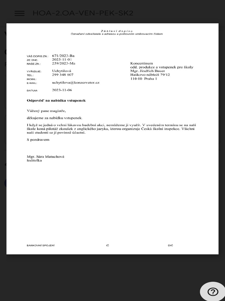 Vyřizujeme Obchodní Dopis | PDF