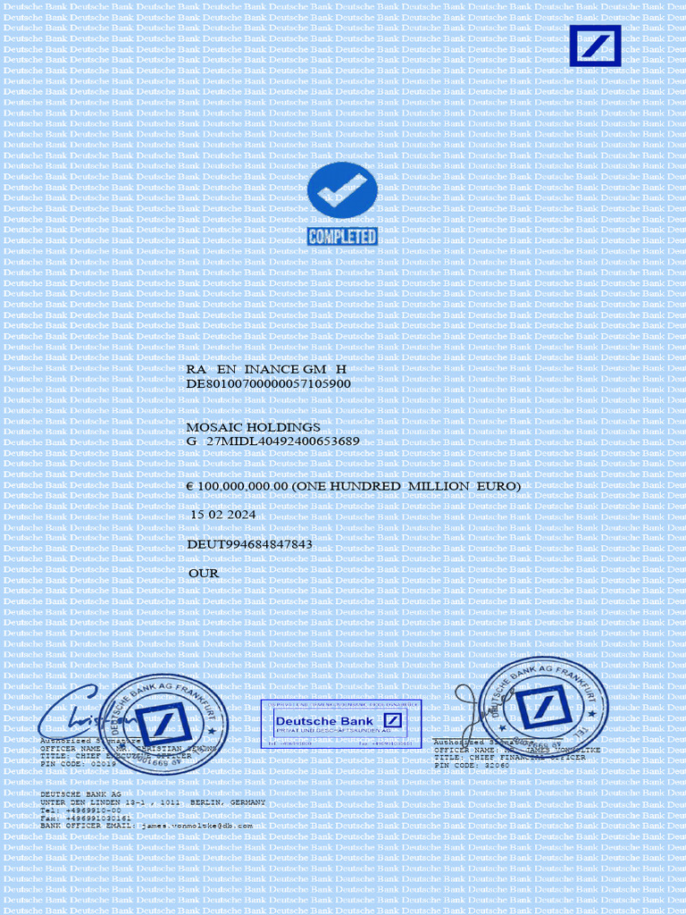 Deutsche Bank Wire Transfer Summary | PDF