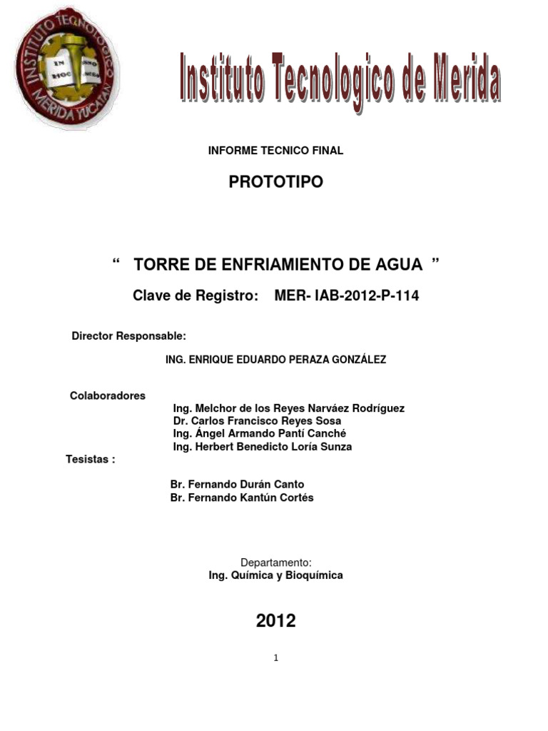 Informe Tecnico Final Prototipo Torre De | PDF | Evaporación | Calor