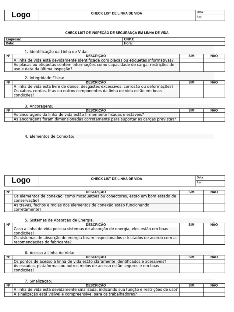 Checklist de Inspeção de Linha de Vida | PDF | Vida