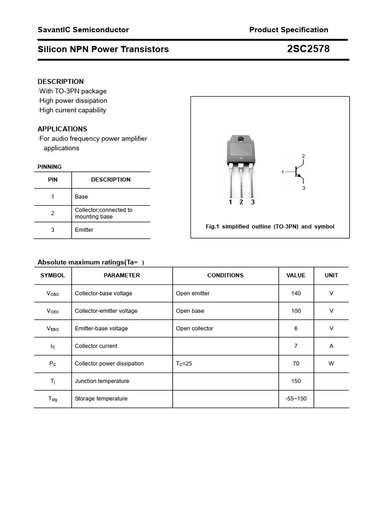 2SC2578 | PDF | Bipolar Junction Transistor | Semiconductor Devices