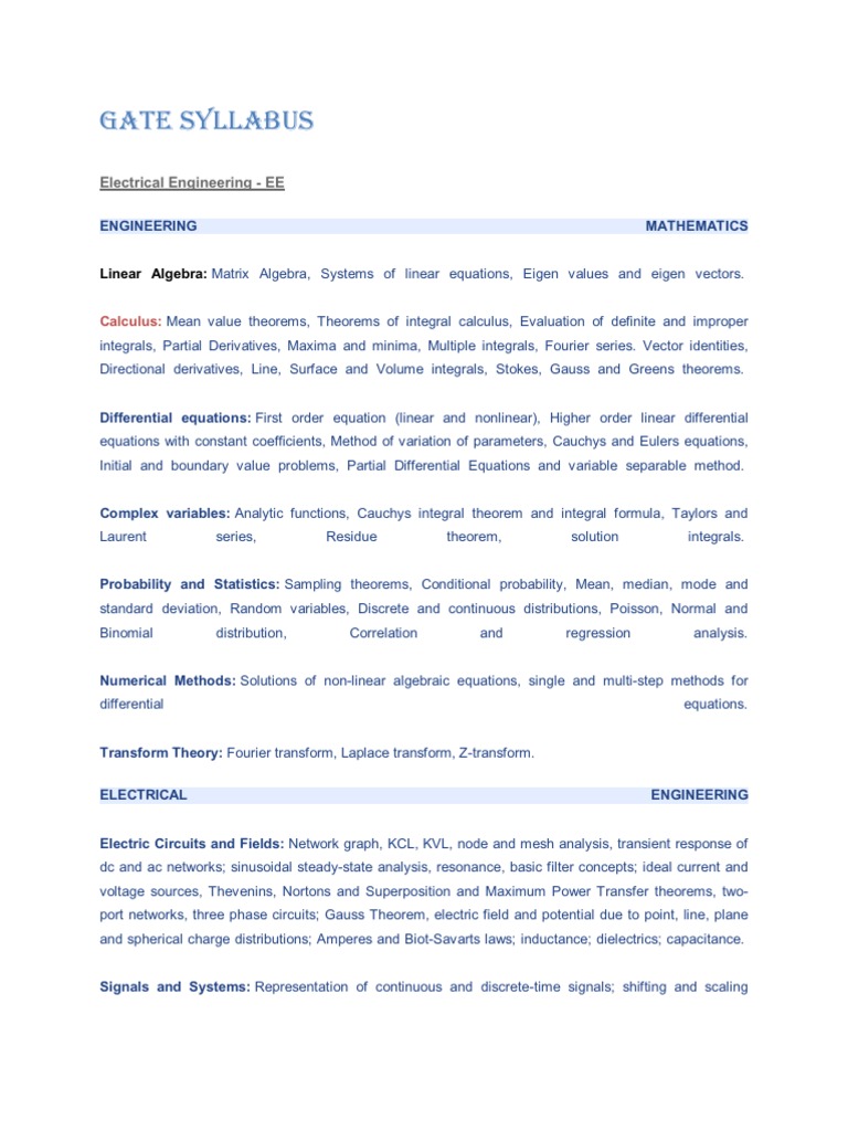Gate Syllabus | PDF | Laplace Transform | Fourier Transform