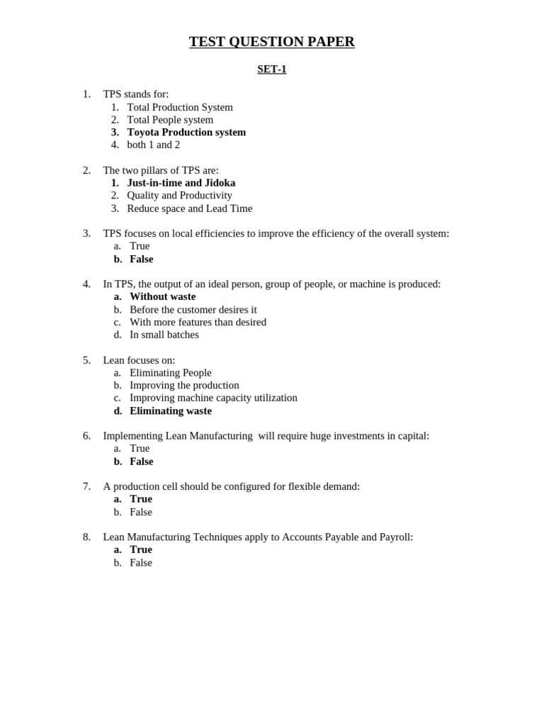 Solved Question Lean | PDF | Lean Manufacturing | Production And ...