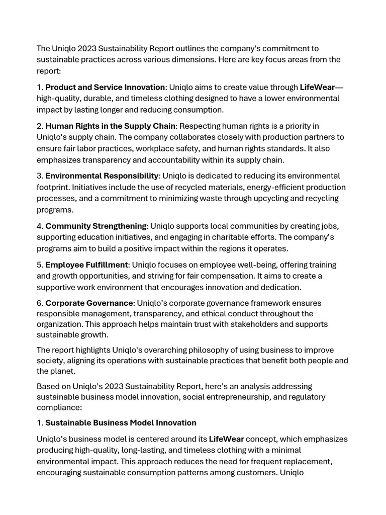 The Uniqlo Sustainability Report ANSWERS | PDF | Sustainability ...