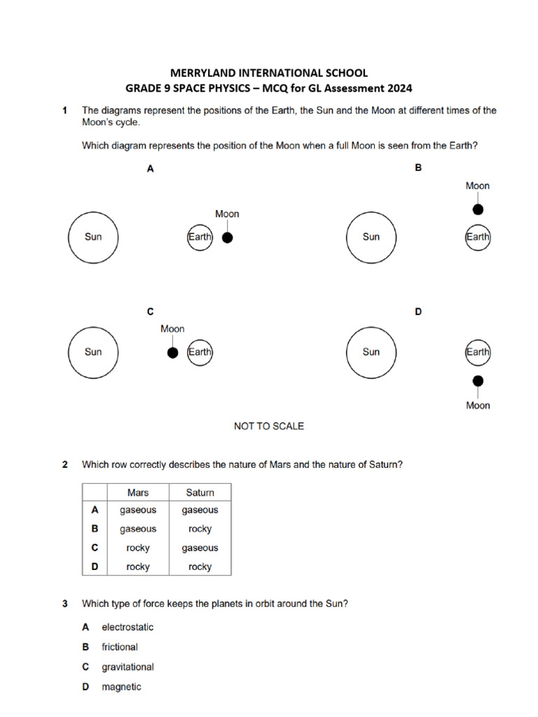 Grade 9 Space Physcis MCQ For GL | PDF