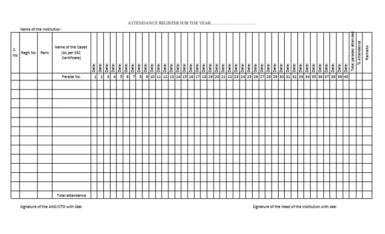 Annual Cadet Attendance Register | PDF