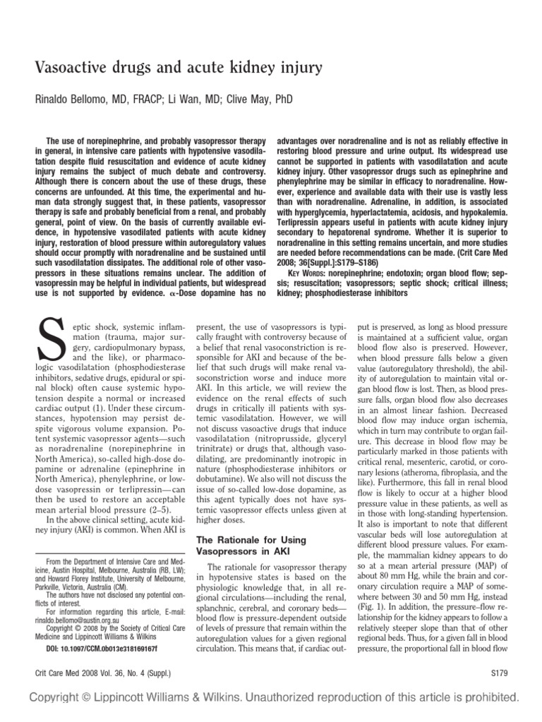 CCM Supplement 2008 Vasoactive Drugs and Acute Kidney Injury | PDF ...