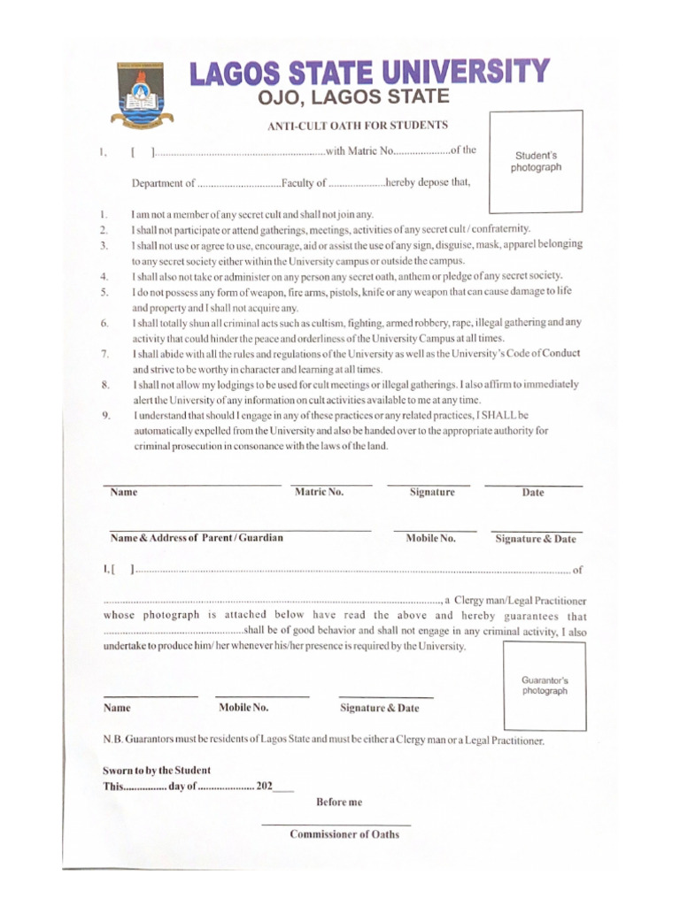 LASU Anti-Cult Form | PDF