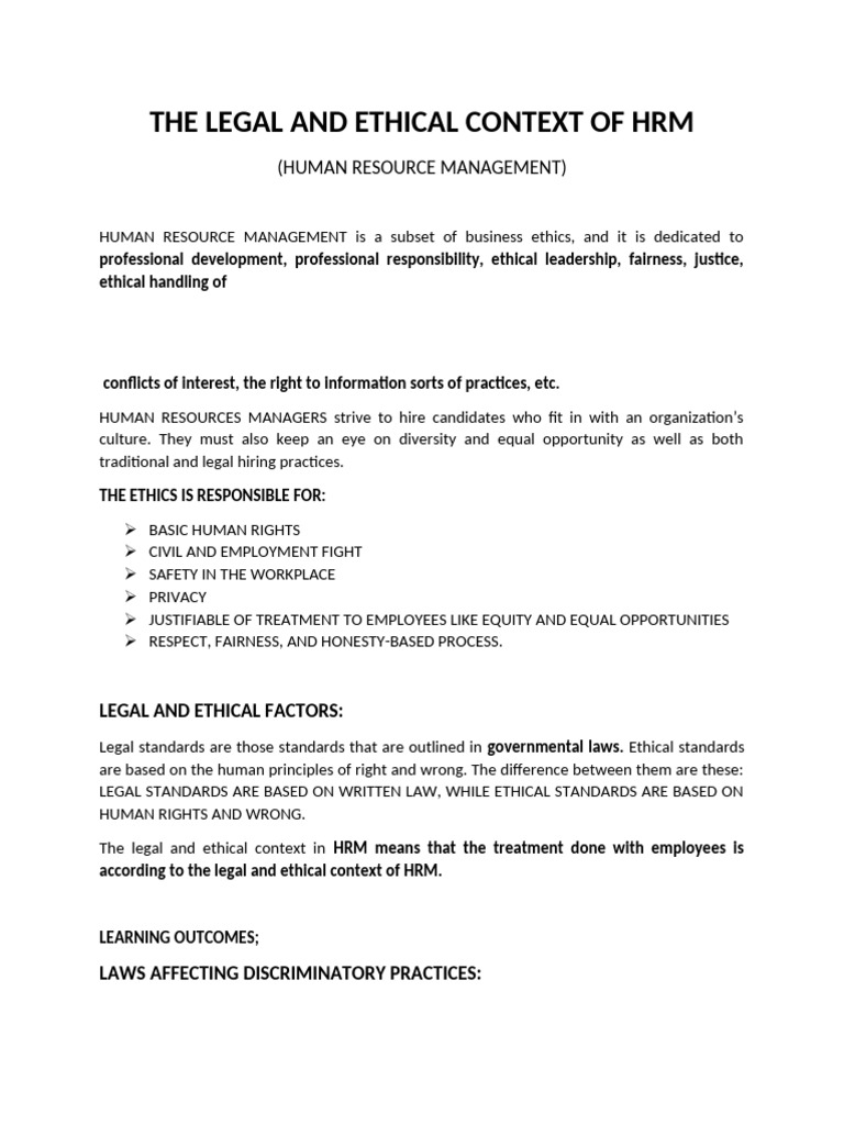 The Legal and Ethical Context of HRM | PDF | Employment | Human Resource Management
