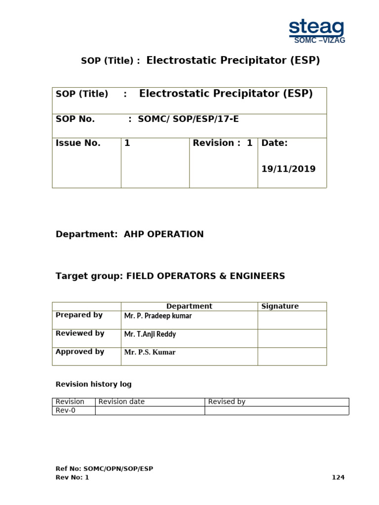 17e. SOP ESP System Rev | PDF | Combustion | Electricity