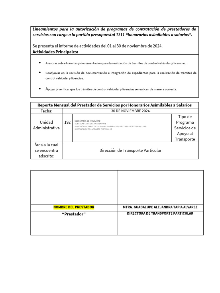 FORMATO REPORTE DE ACTIVIDADES Nov | PDF