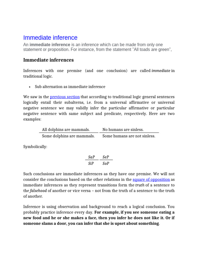 Immediate Inference | PDF