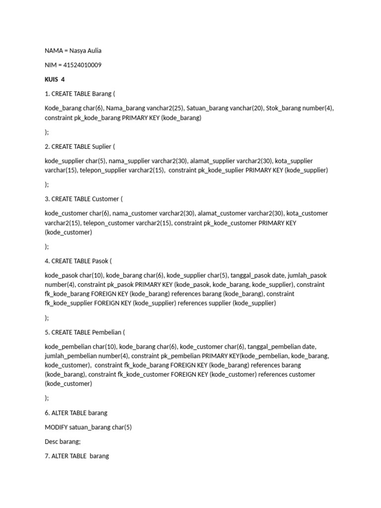 Nasya Aulia (41524010009) BASIS DATA KUIS 4 05 - Nasya Aulia | PDF | Sql | Computer Data