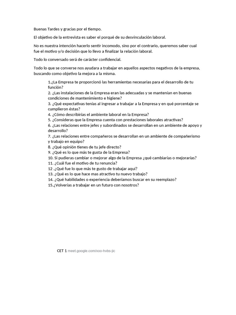 Entrevista de Salida | PDF
