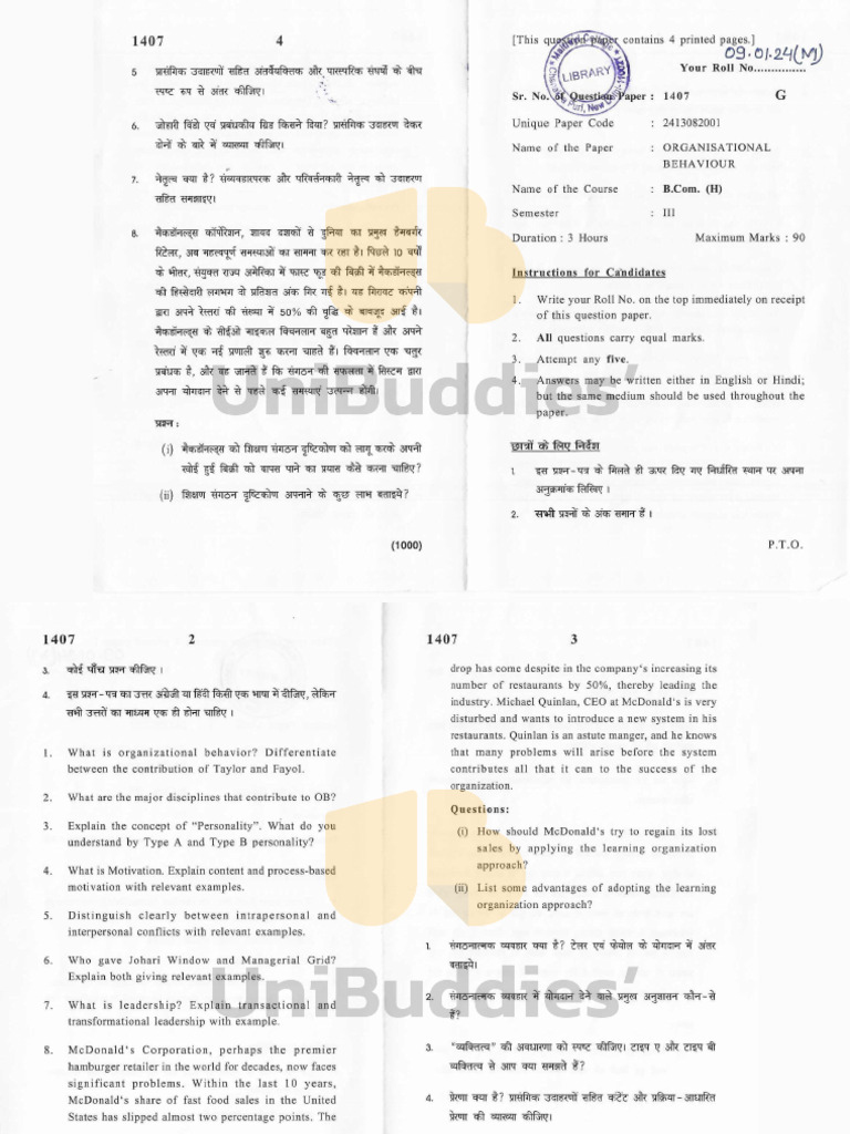 Organisational Behaviour NEP PYQ | PDF