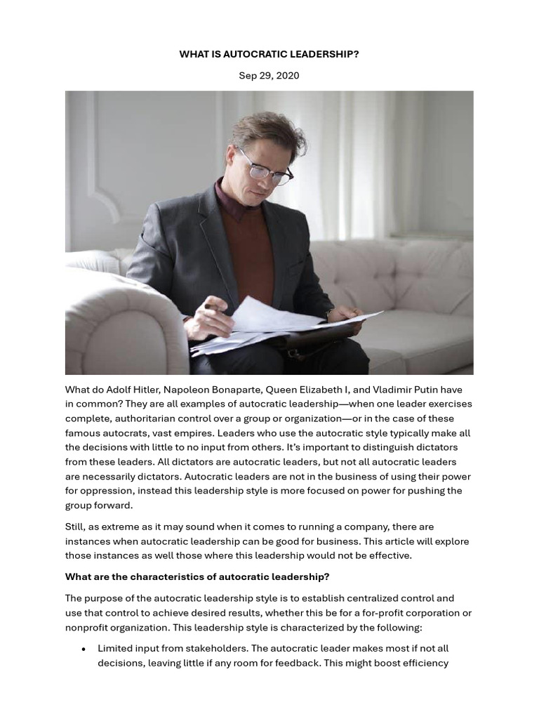 l1 Autocratic (1) | PDF | Leadership | Nursing