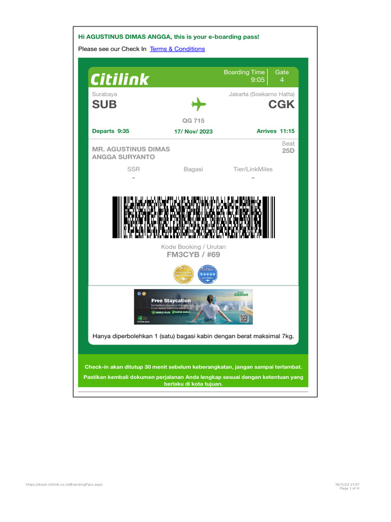 boarding pass citilink | PDF
