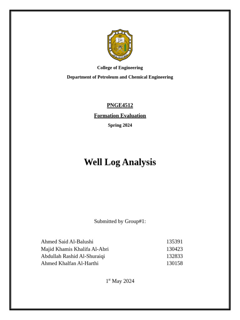 [G1] Well Log Analysis Report | PDF | Petroleum Reservoir ...