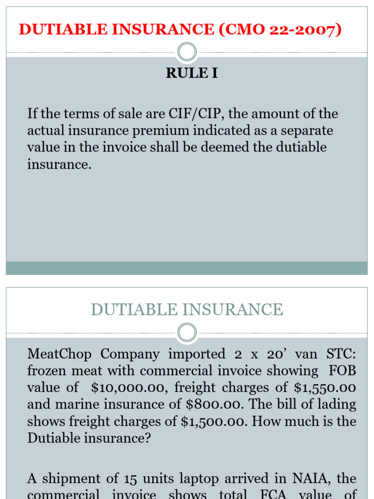 Dutiable Insurance | PDF | Cargo | Insurance