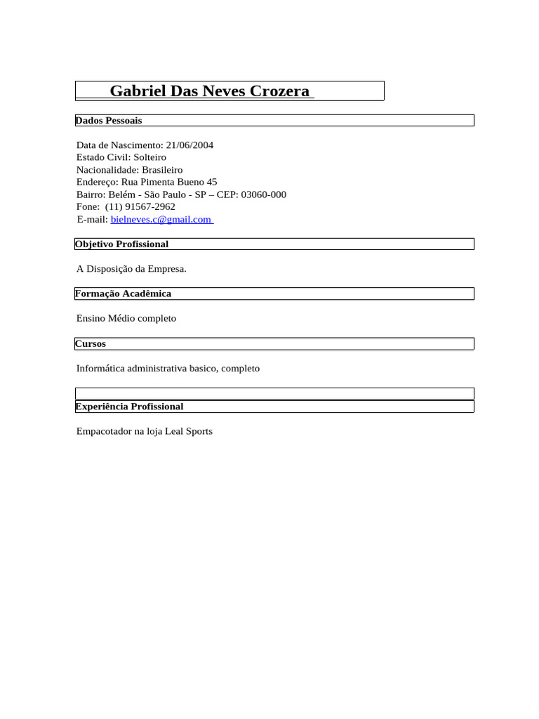 Currículo Gabriel | PDF